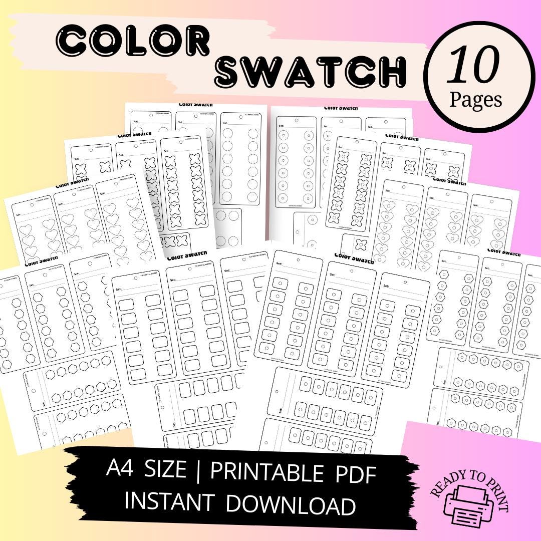 10 Printable Color Swatch Templates Bundle | Digital Swatch Cards | A4 ...