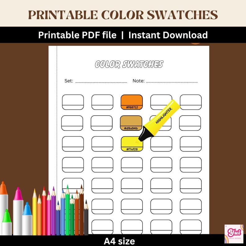 Printable Color Swatch Chart 40, 80, 100, 120 Colors |blank Color ...