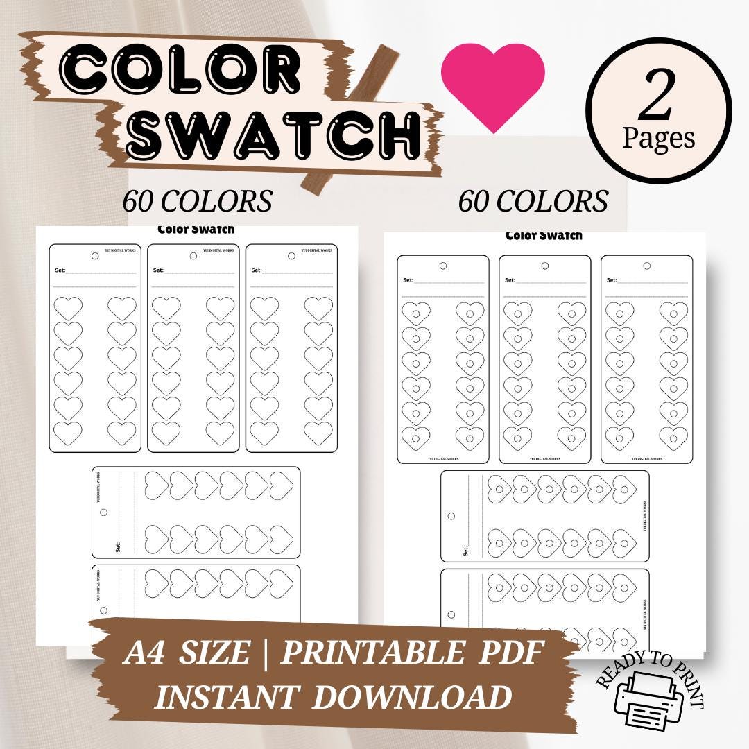 Heart Color Swatch Cards |minimal Printable Color Swatch Cards ...