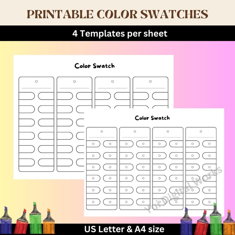 Printable Marker Swatch Card | Blank Color Chart | A4 & US Letter ...