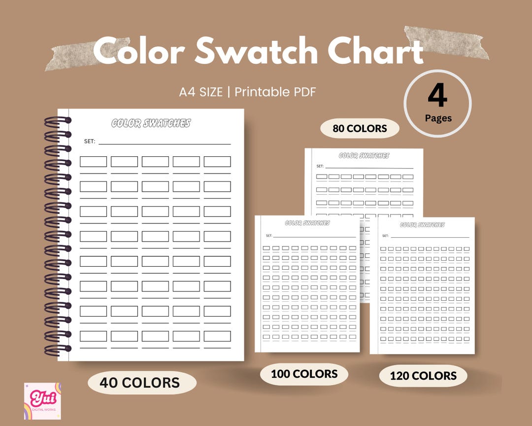 Printable Color Swatch Chart 40, 80, 100, 120 Colors |blank Color ...