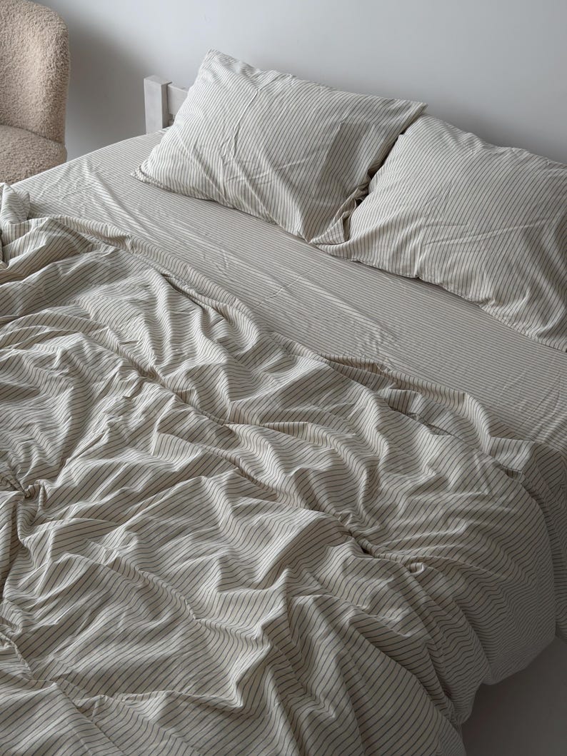 Organic Striped Linen Bedding Set: Duvet Cover Set With Breathable ...