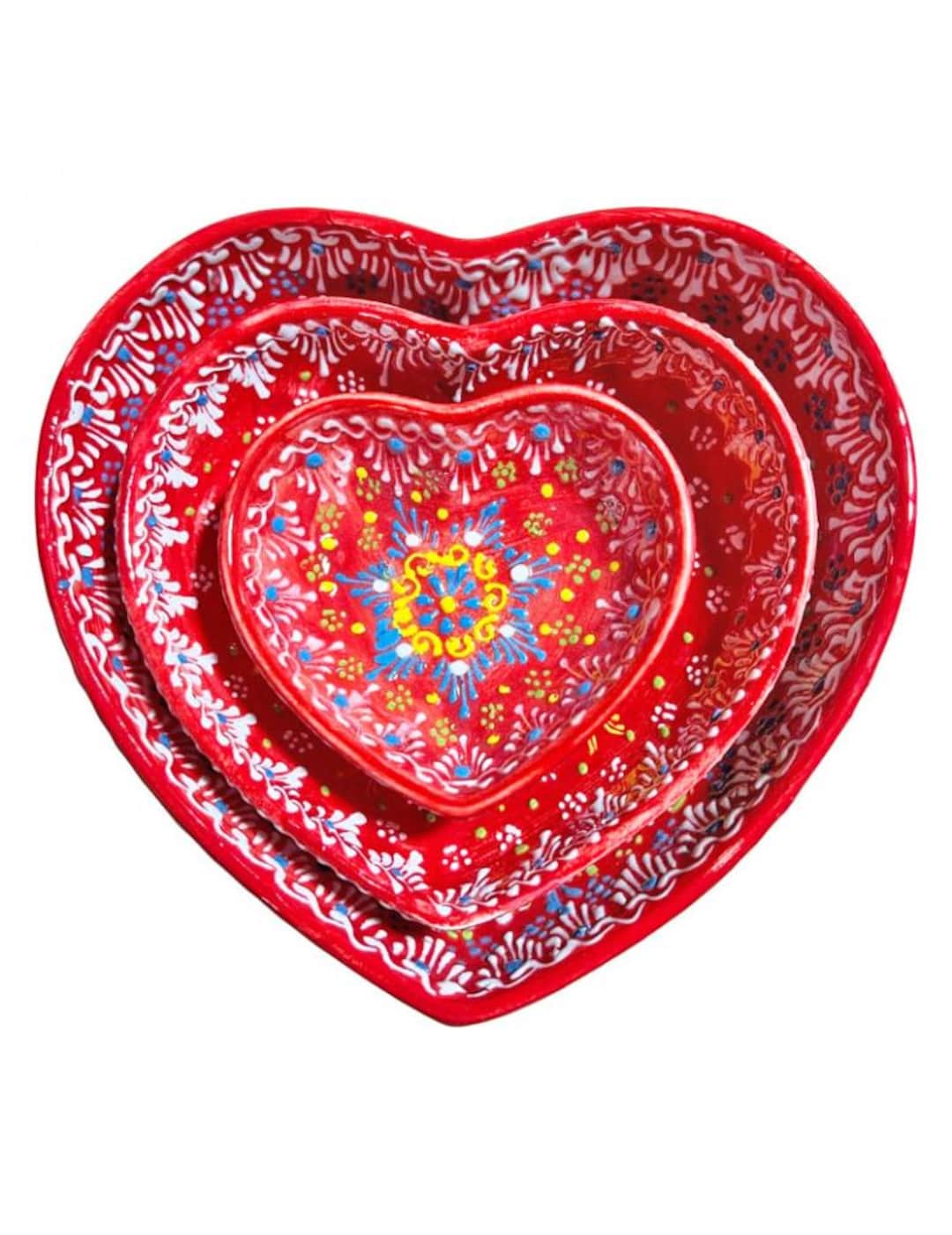 Hand-painted Heart Shaped Ceramic Bowl Set – Nesting Decorative Serving ...