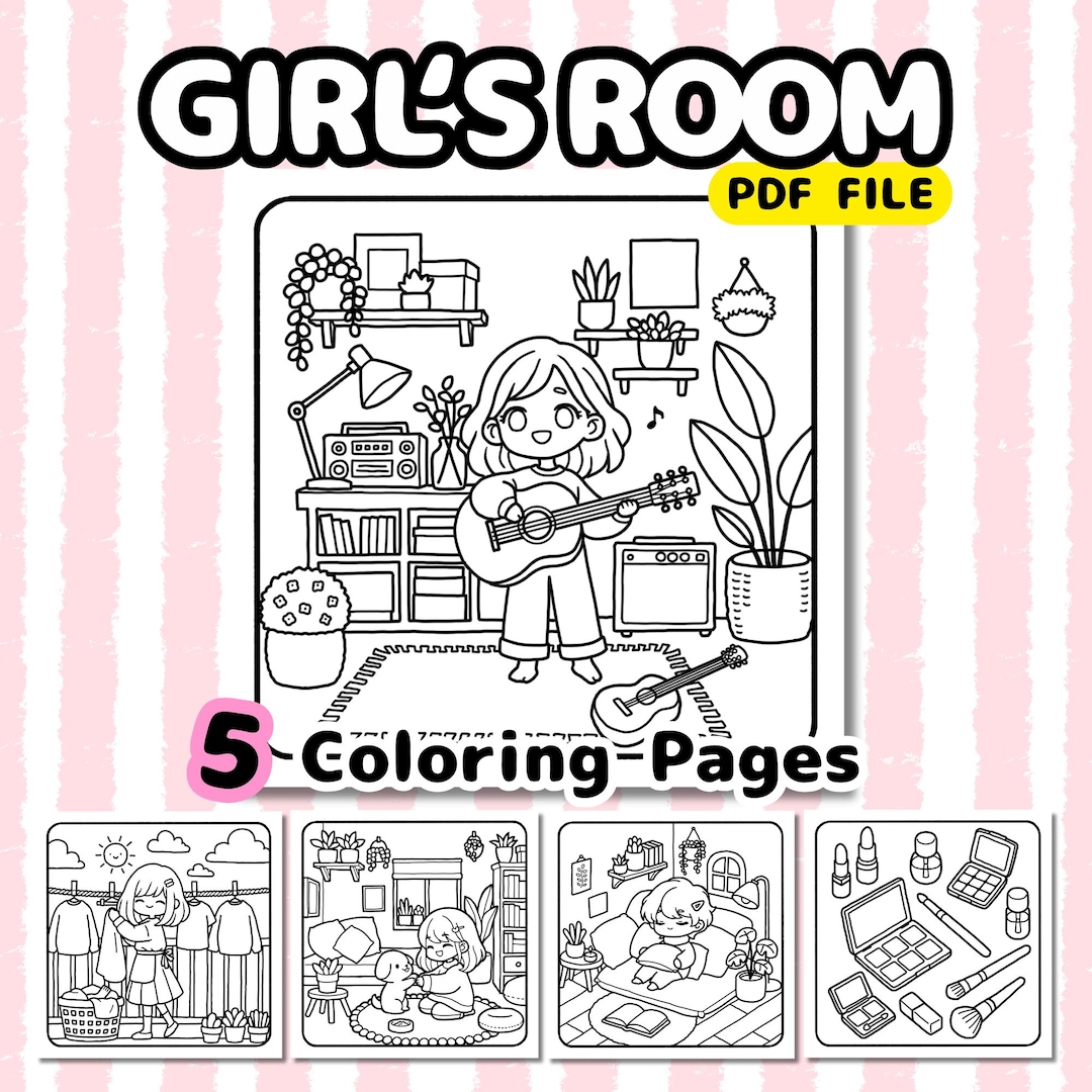 Girl's Room Coloring Book #3 5 Coloring Pages - Etsy