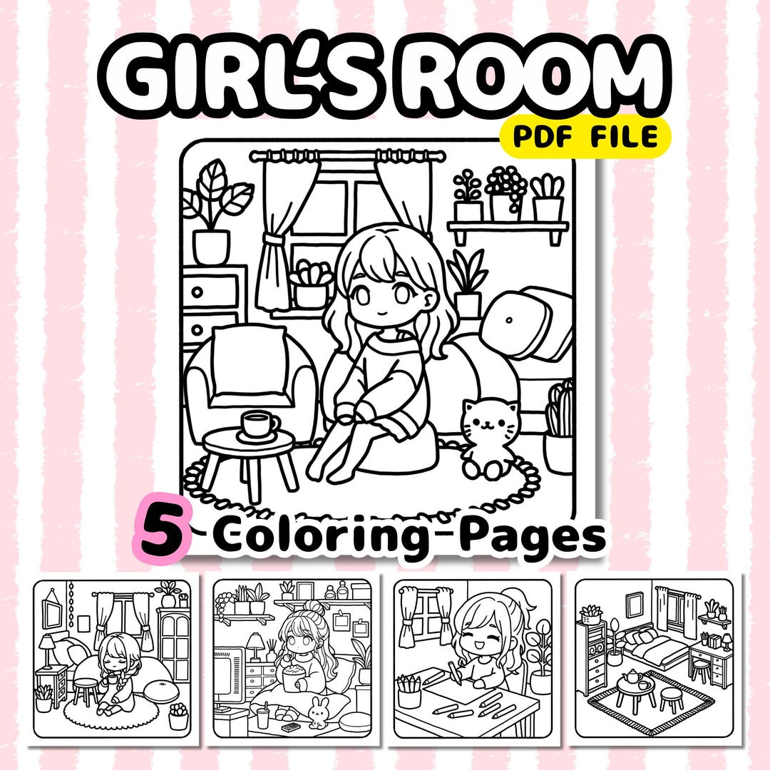 Girl's Room Coloring Book #10 5 Coloring Pages - Etsy