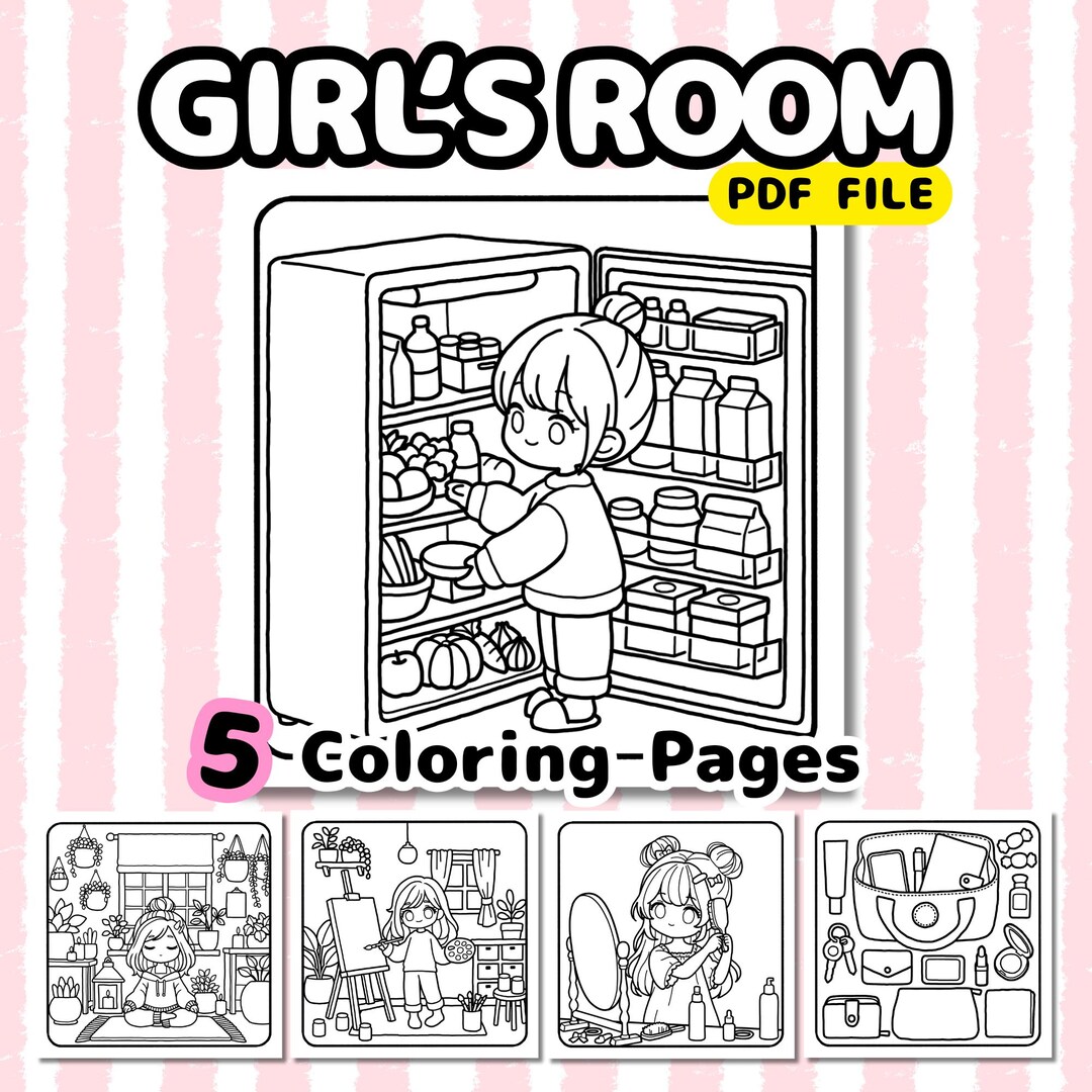 Girl's Room Coloring Book #2 5 Coloring Pages - Etsy