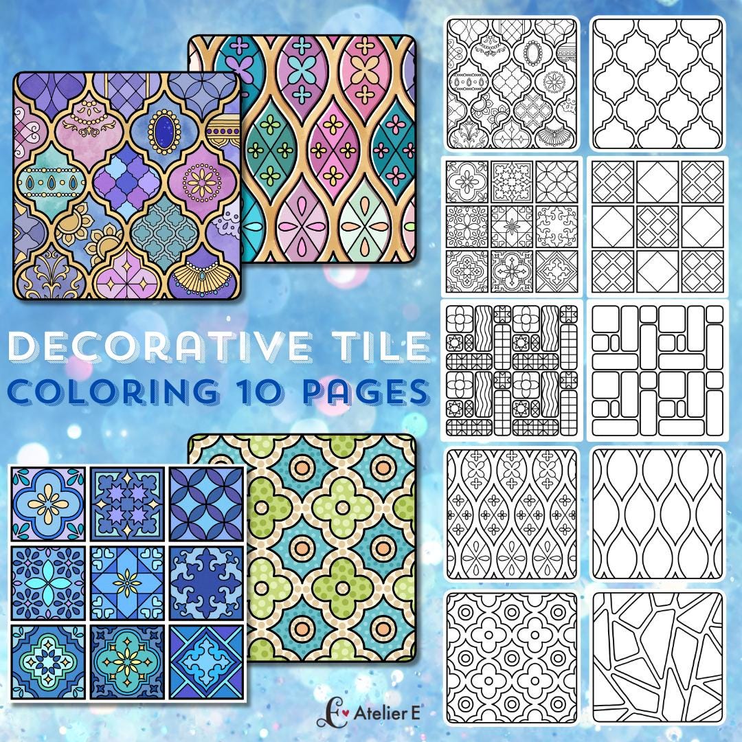 Decorative Tile Coloring Pages | 10 Printable Patterns - Etsy