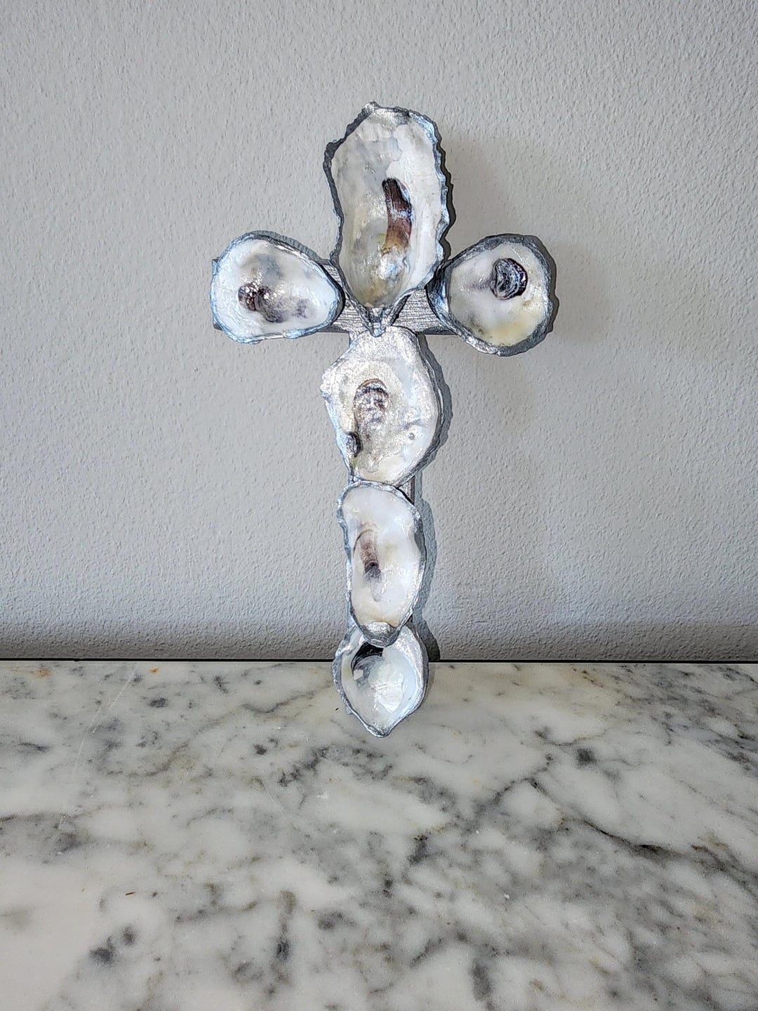 Oyster Shell Cross Wall Decor, Pearl and Silver 8x4.5 - Etsy
