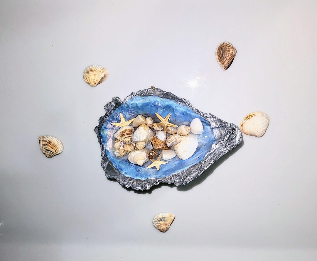 Silver and Blue Oyster Shell Ocean Scene, Real Sea Shells in Resin - Etsy