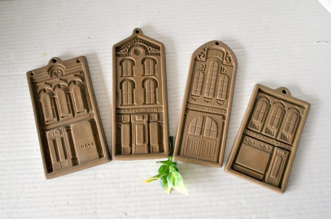 Rare Vintage Stoneware Cookie Molds city Hartstone USA Set of 4 Molds ...