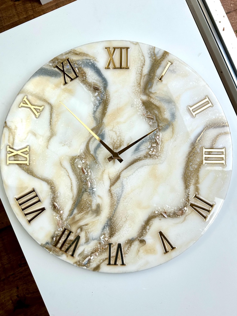 Gold and Silver Resin Wall Clock: Natural Stones, Modern Art Decor - Etsy