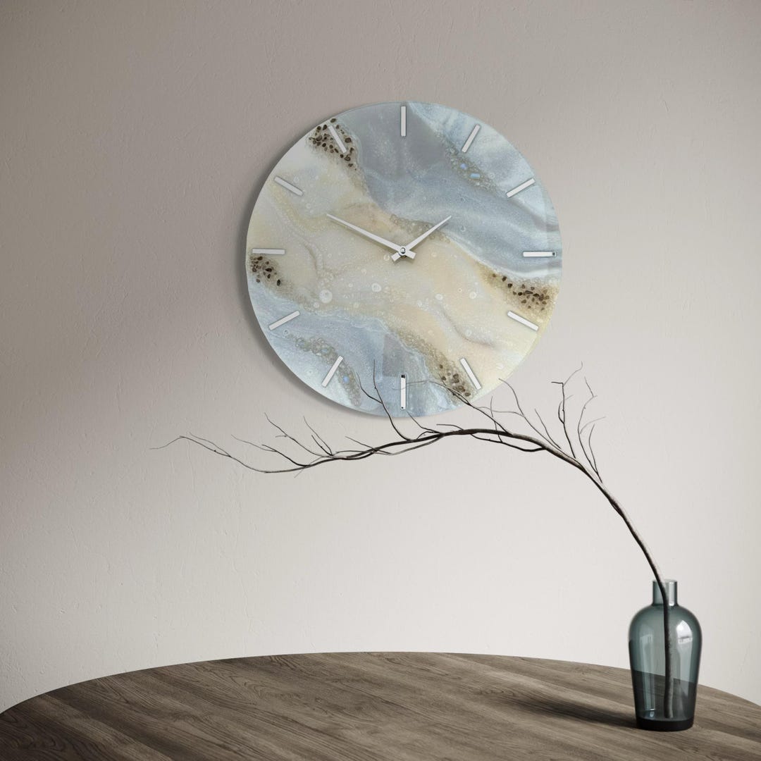 Grey Ivory Epoxy Resin Clock, Natural Stone Crystal Art - Etsy