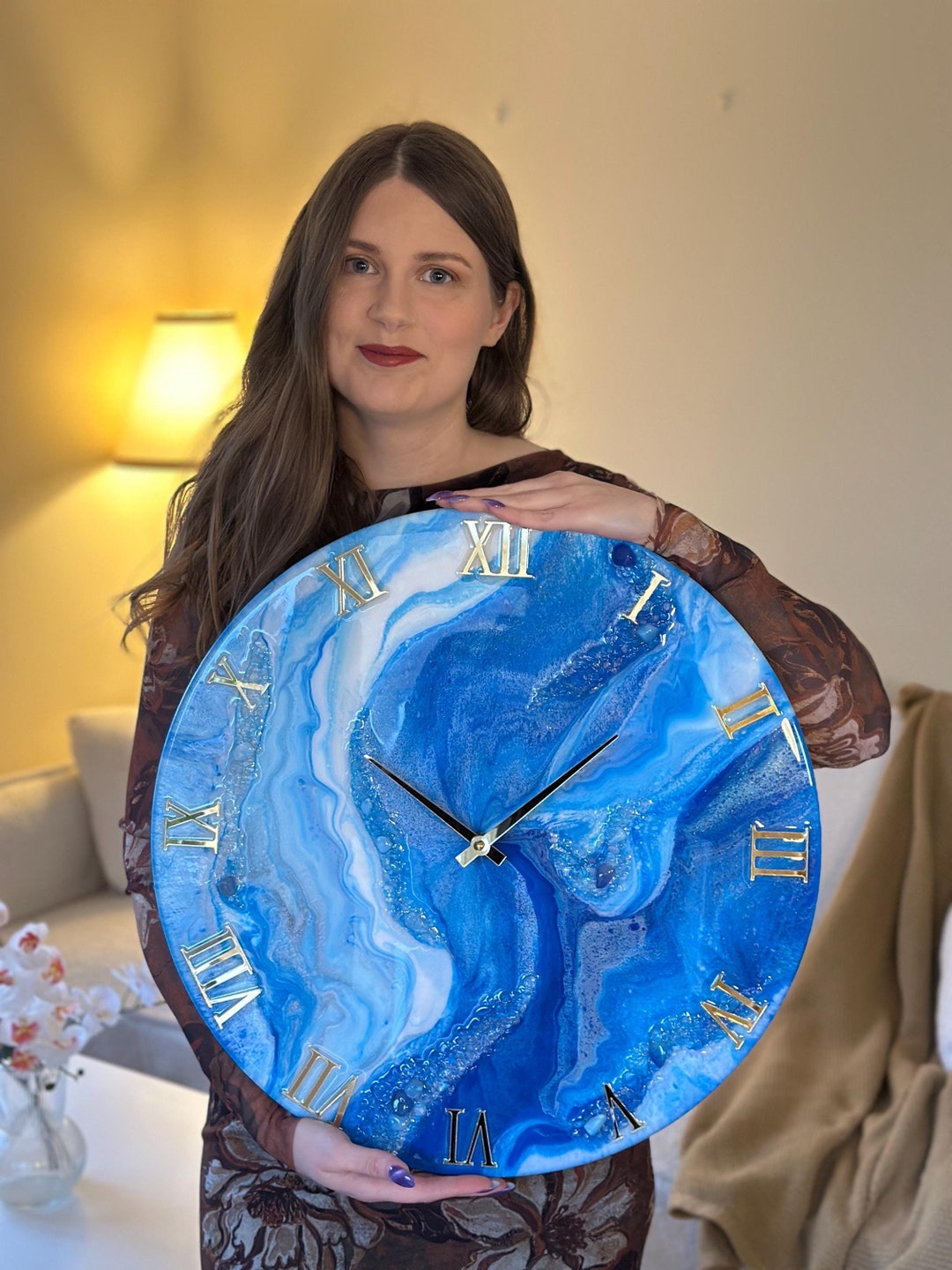Bright Blue Marble Epoxy Resin Art Clock, Ocean Clock, Nautical Resin ...