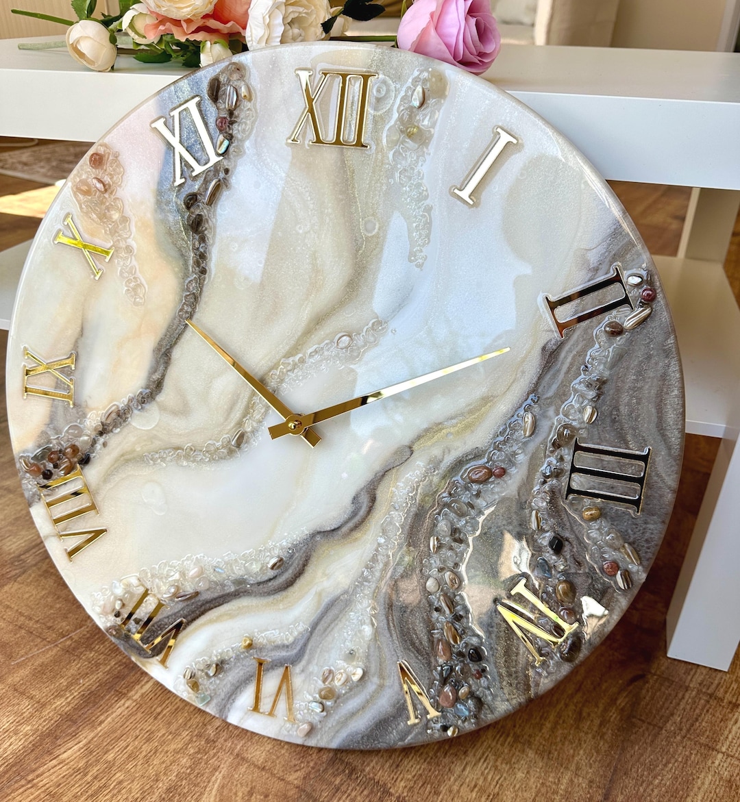 Elegant Resin Wall Clock, Choco-milk Clock, Modern Wall Art, White ...