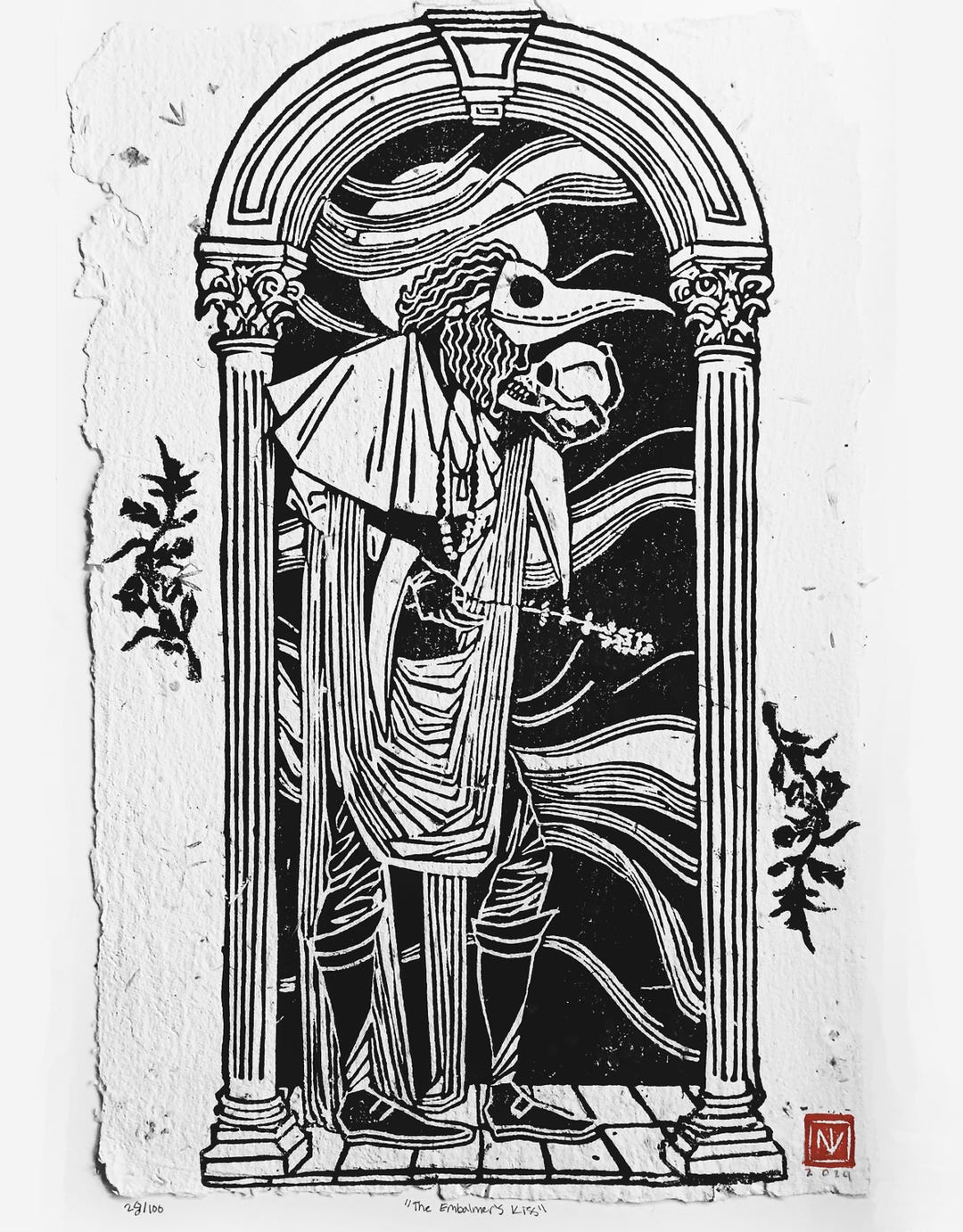 The Embalmer's Kiss Relief Linocut Print on Handmade Paper Limited ...
