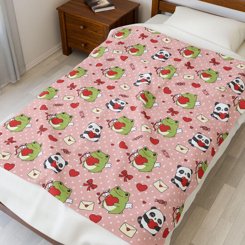 Cute Frog and Panda Valentine Blanket, Funny Throw, Cozy Velveteen ...