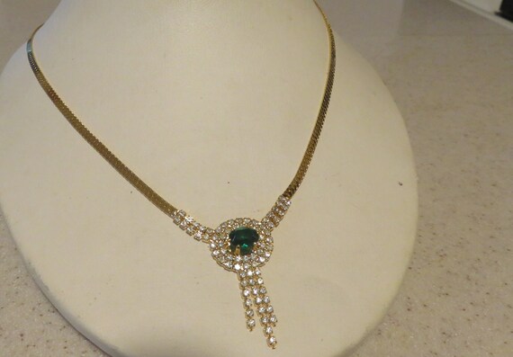 Vintage AFJ Delicate Emerald Green Rhinestones Pendan… - Gem