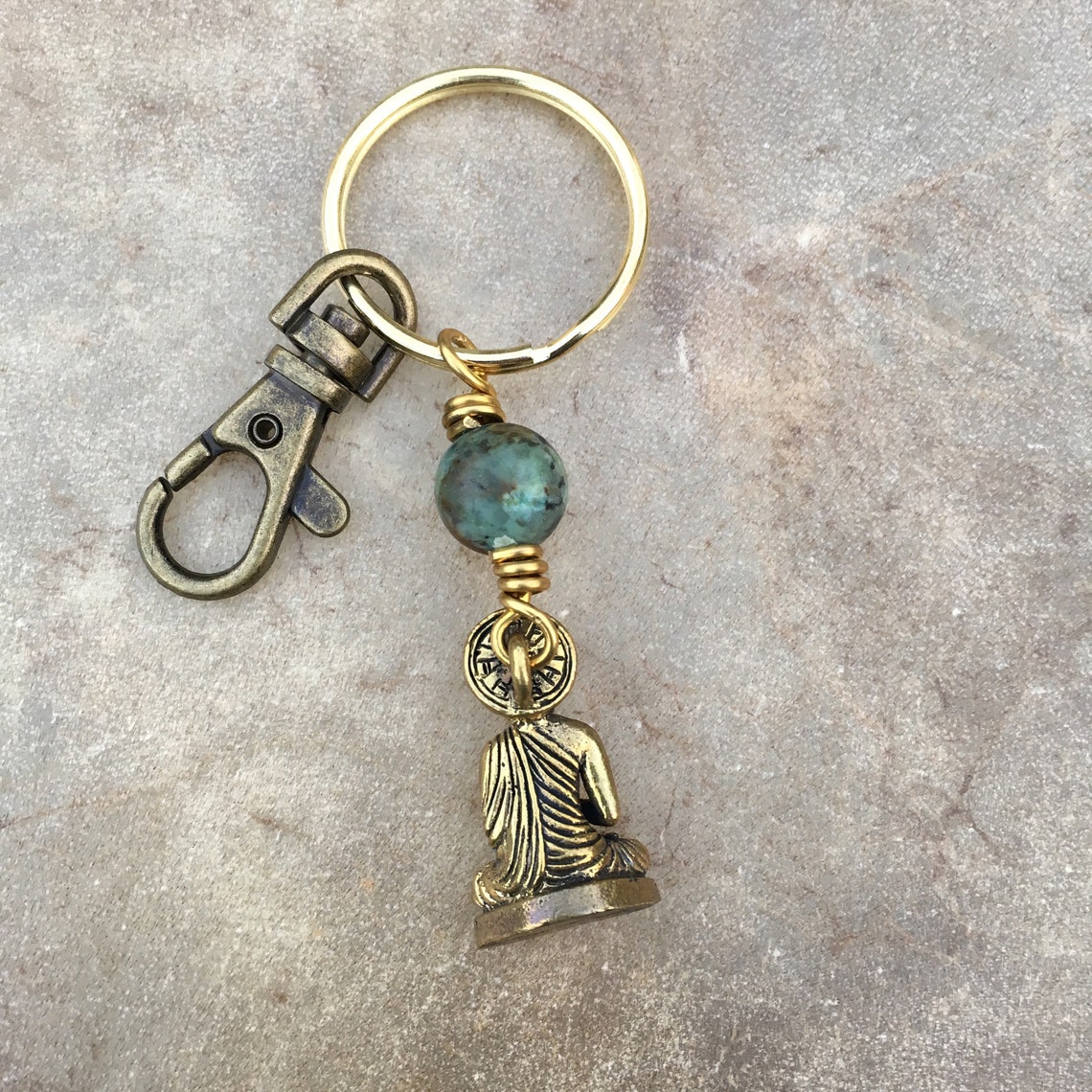 Buddha Keychain African Turquoise Buddhist Gift Under 20 | Etsy