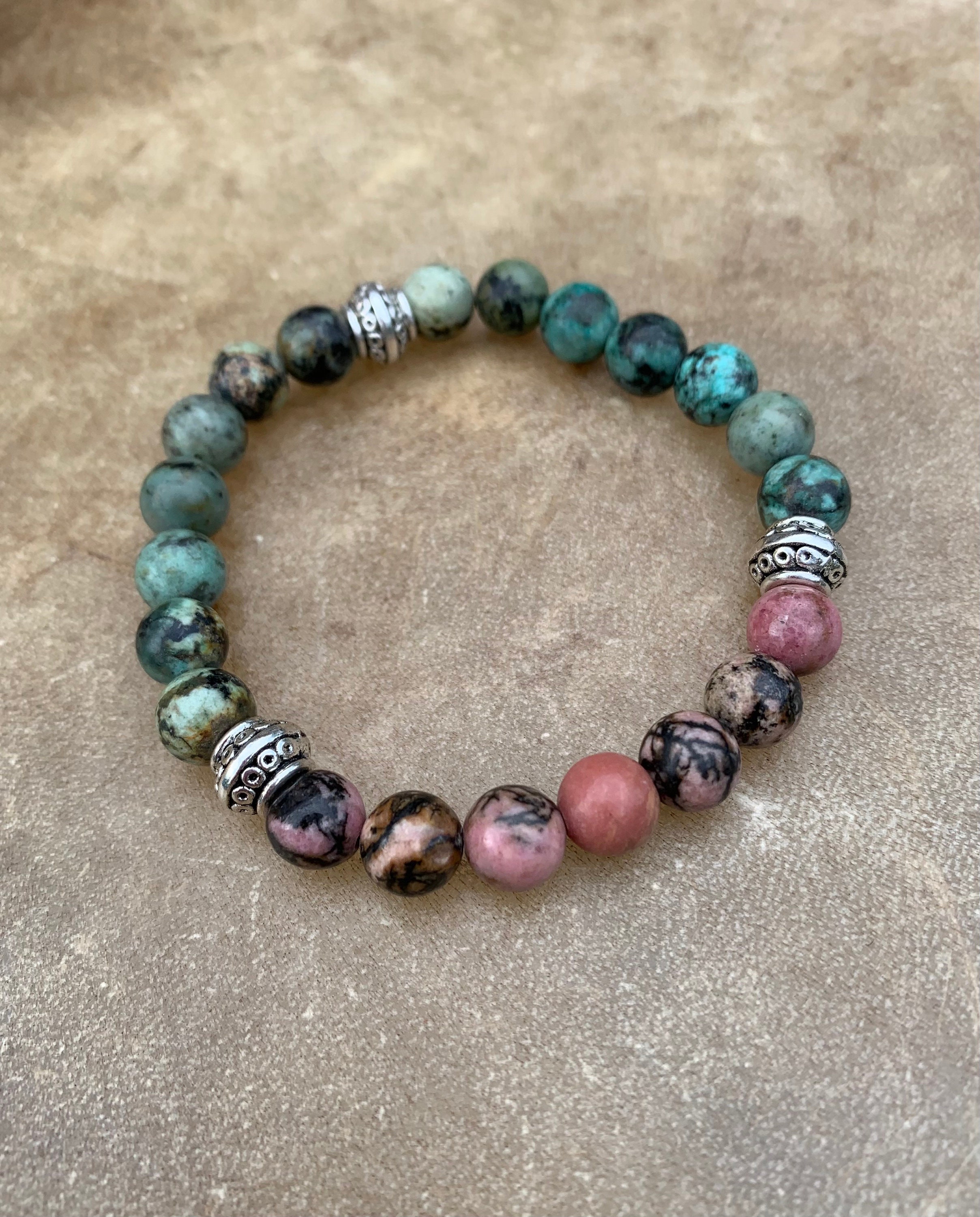 African Turquoise & Rhodonite Bracelet, Boho Crystal Jewelry - Etsy