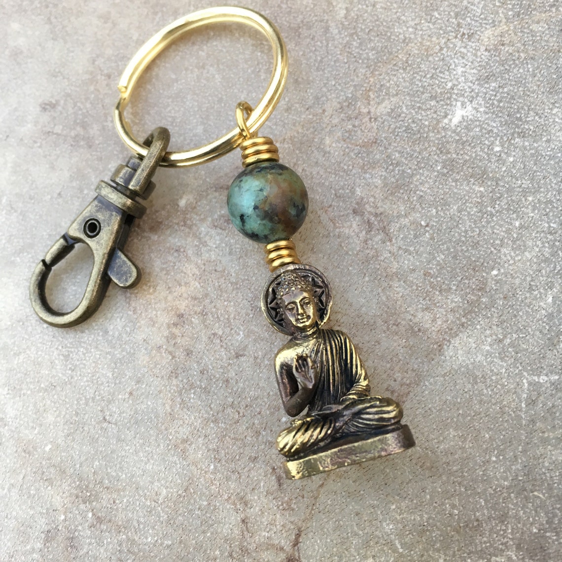 Buddha Keychain African Turquoise Buddhist Gift Under 20 | Etsy