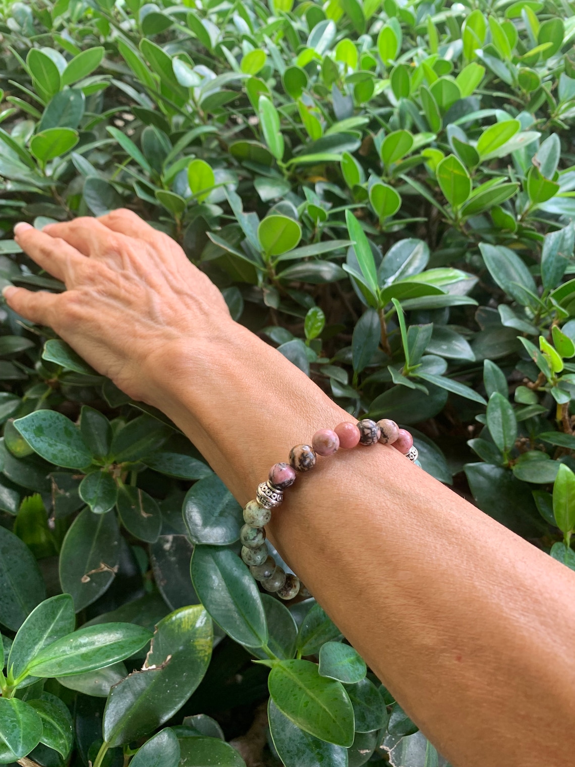 African Turquoise & Rhodonite Bracelet, Boho Crystal Jewelry - Etsy