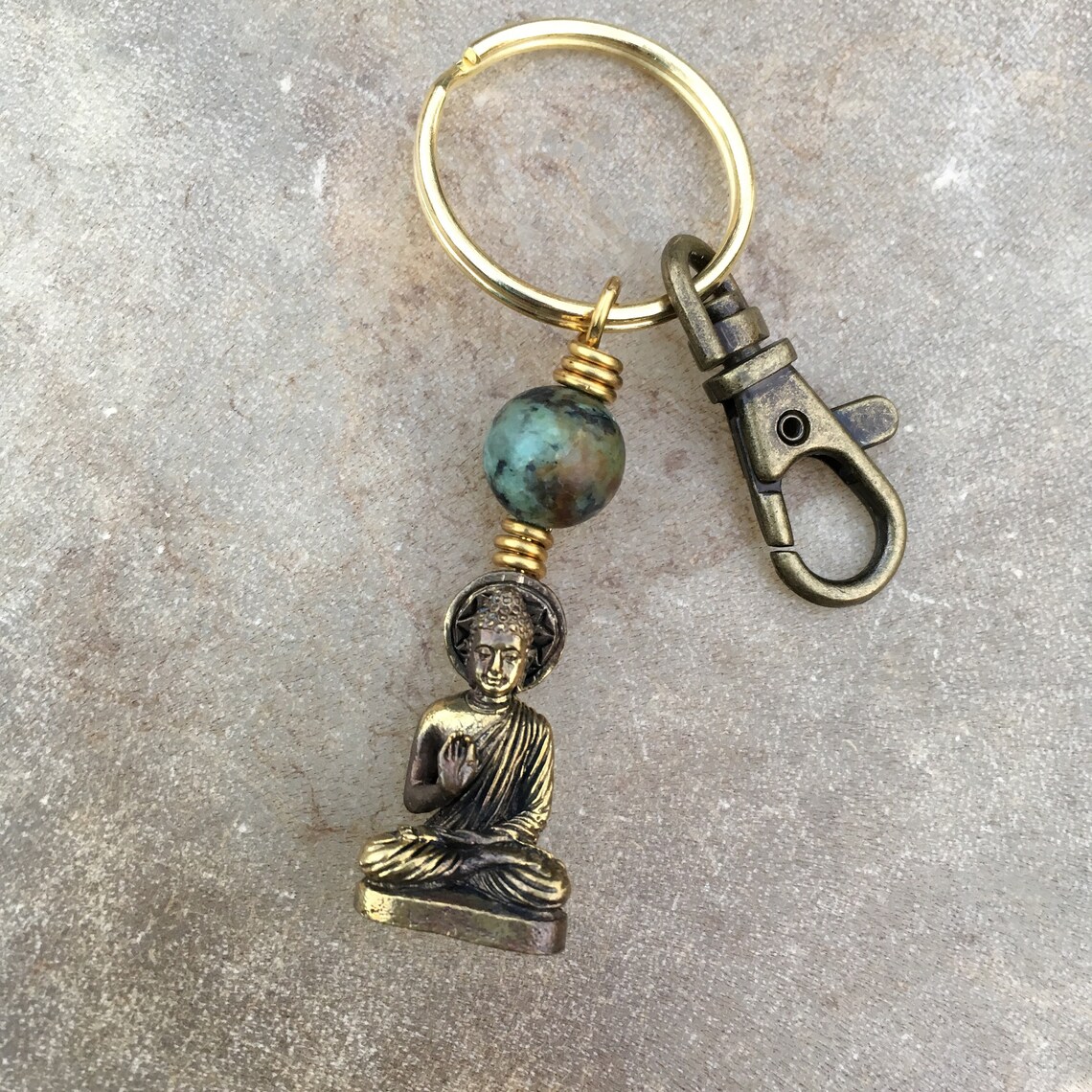 Buddha Keychain African Turquoise Buddhist Gift Under 20 | Etsy