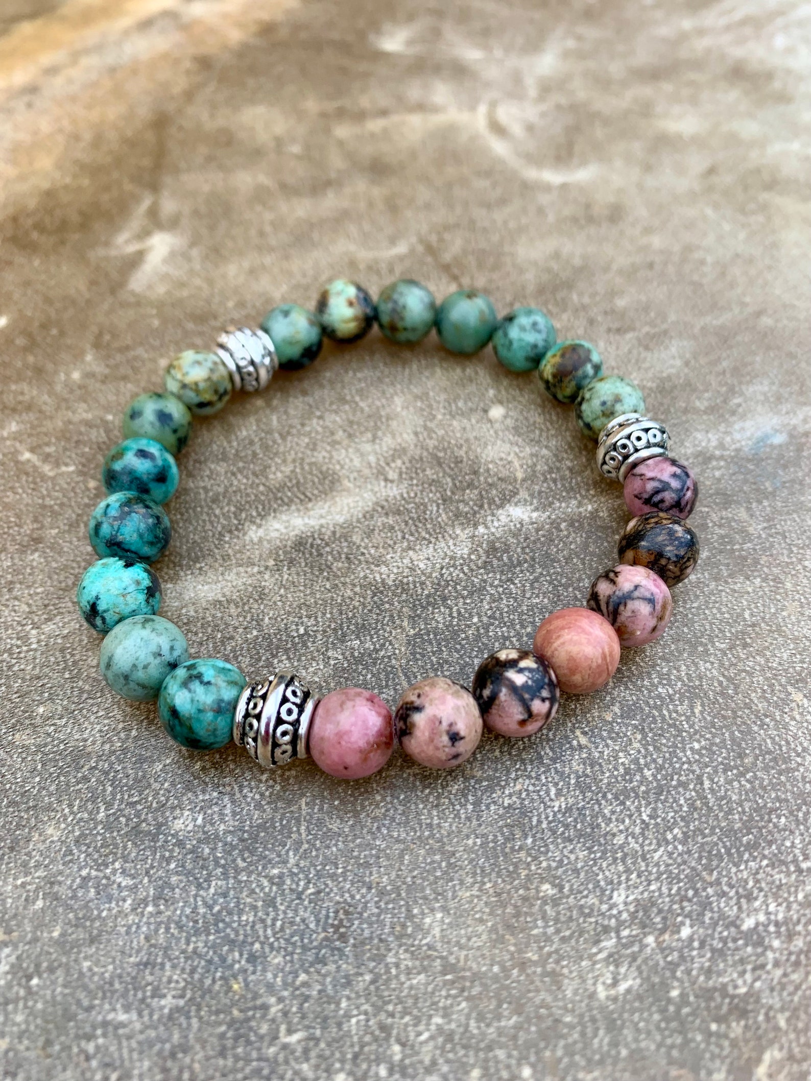African Turquoise & Rhodonite Bracelet, Boho Crystal Jewelry - Etsy