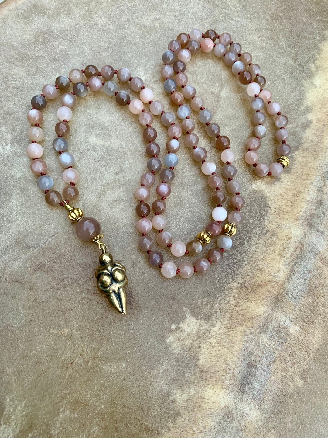 Luminous Moonstone Multicolored Goddess Mala Beads Doula Midwife Gift ...