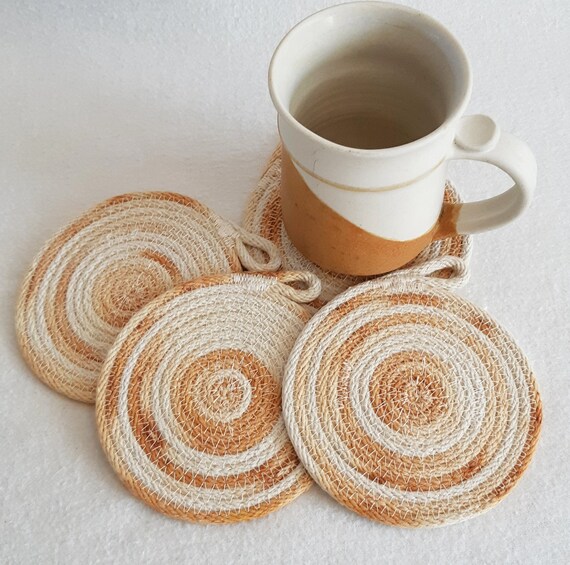 Rust Dyed Rope / Coiled Rope Coasters / Absorbent Coaster Set | Etsy