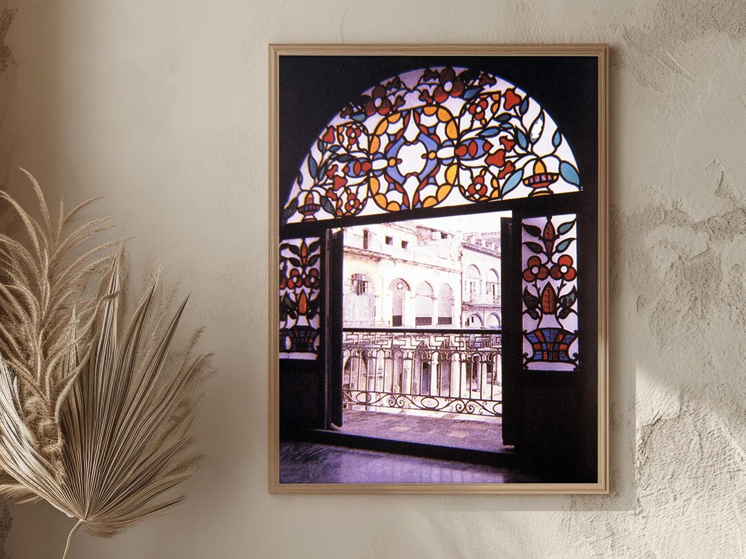 Framed Cuba Poster Art, Beautiful Stained Glass Windows Havana Cuba ART ...