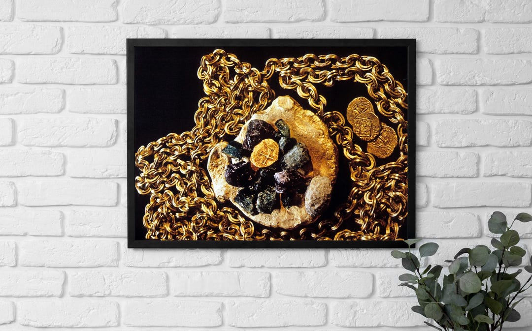 Framed Canvas Cuba, Spanish Treasure Gold Chain and Pieces of Eight ...