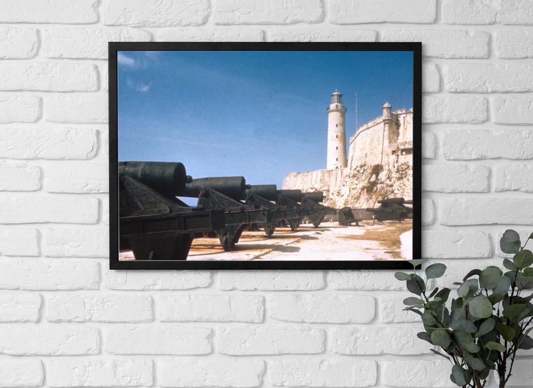 Framed Canvas Cuba, Row of 17th C Spanish Cannons Morro Castle 1960s ...