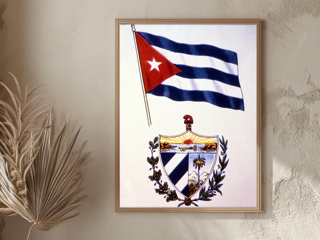 Framed Poster Cuba, Cuba Flag and Shield Art, Retro Patriotic Wall Art ...