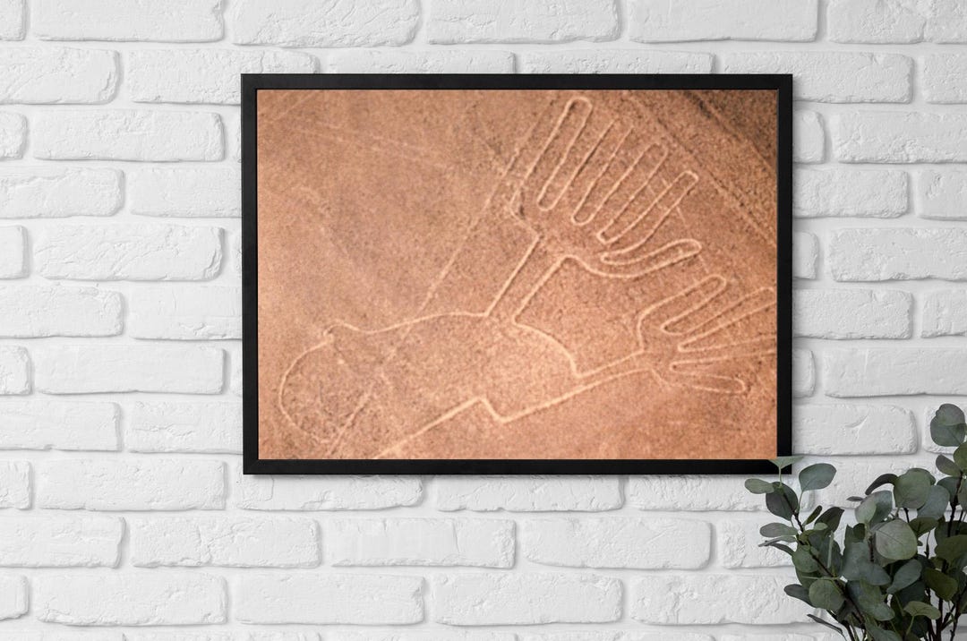 Framed Poster Peru, Aeriel NAZCA Lines Geoglyph of Hands Figures 200BC ...