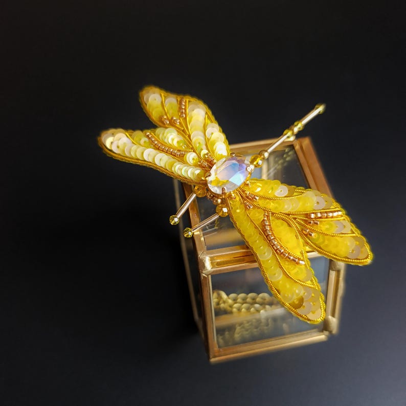 Embroidered Dragonfly Brooch: Beaded Sequin Insect Pin, Handmade Gift ...