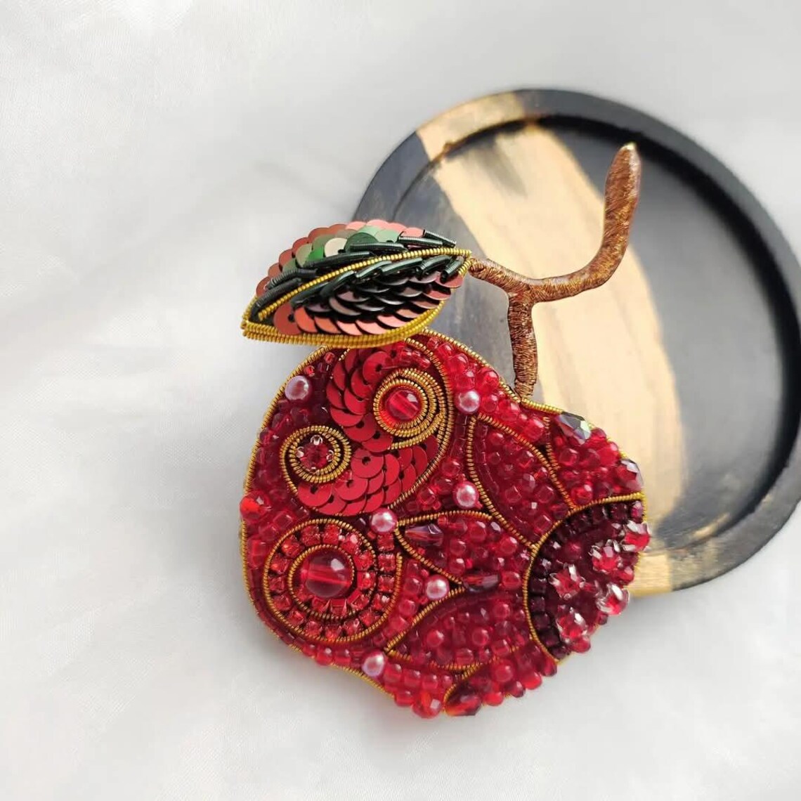 Sparkling Embroidered Fruit Brooch – Beaded Watermelon Apricot Lemon ...