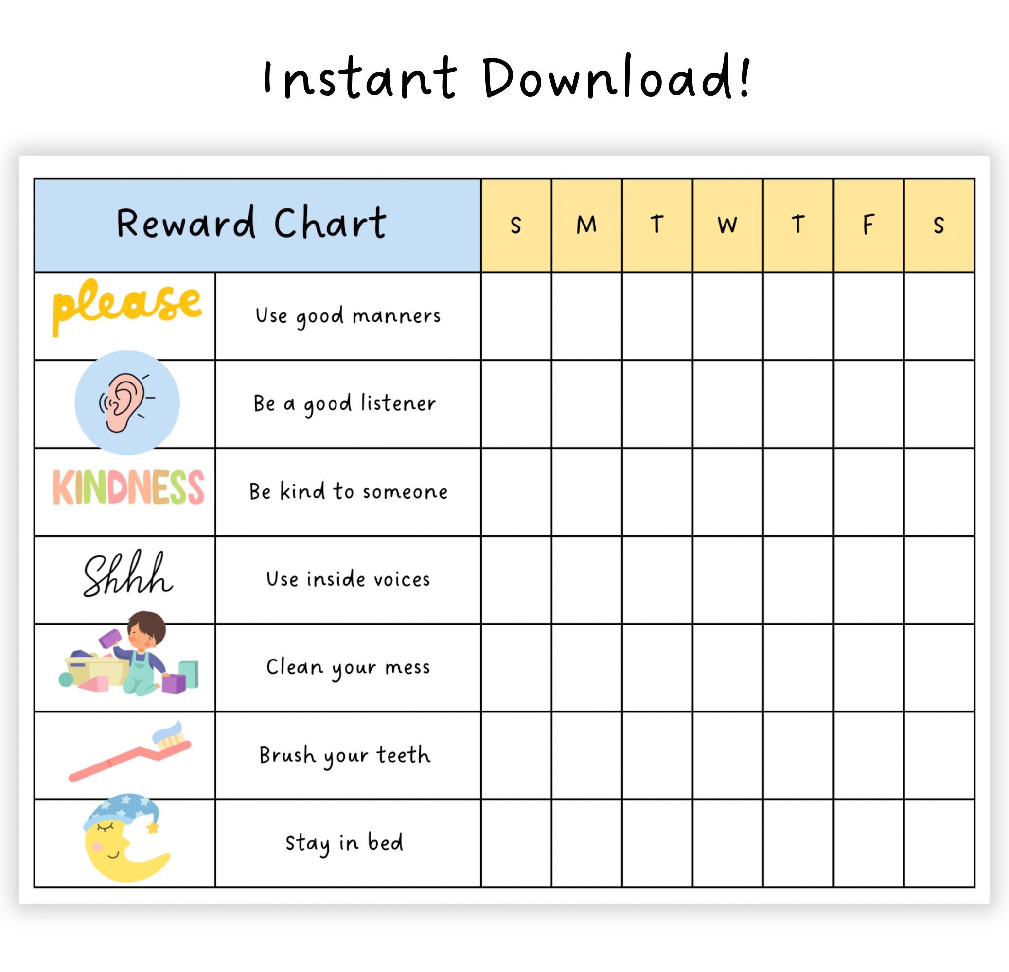 Printable Kids Reward Chart: Chore & Behavior Tracker (digital PDF) - Etsy