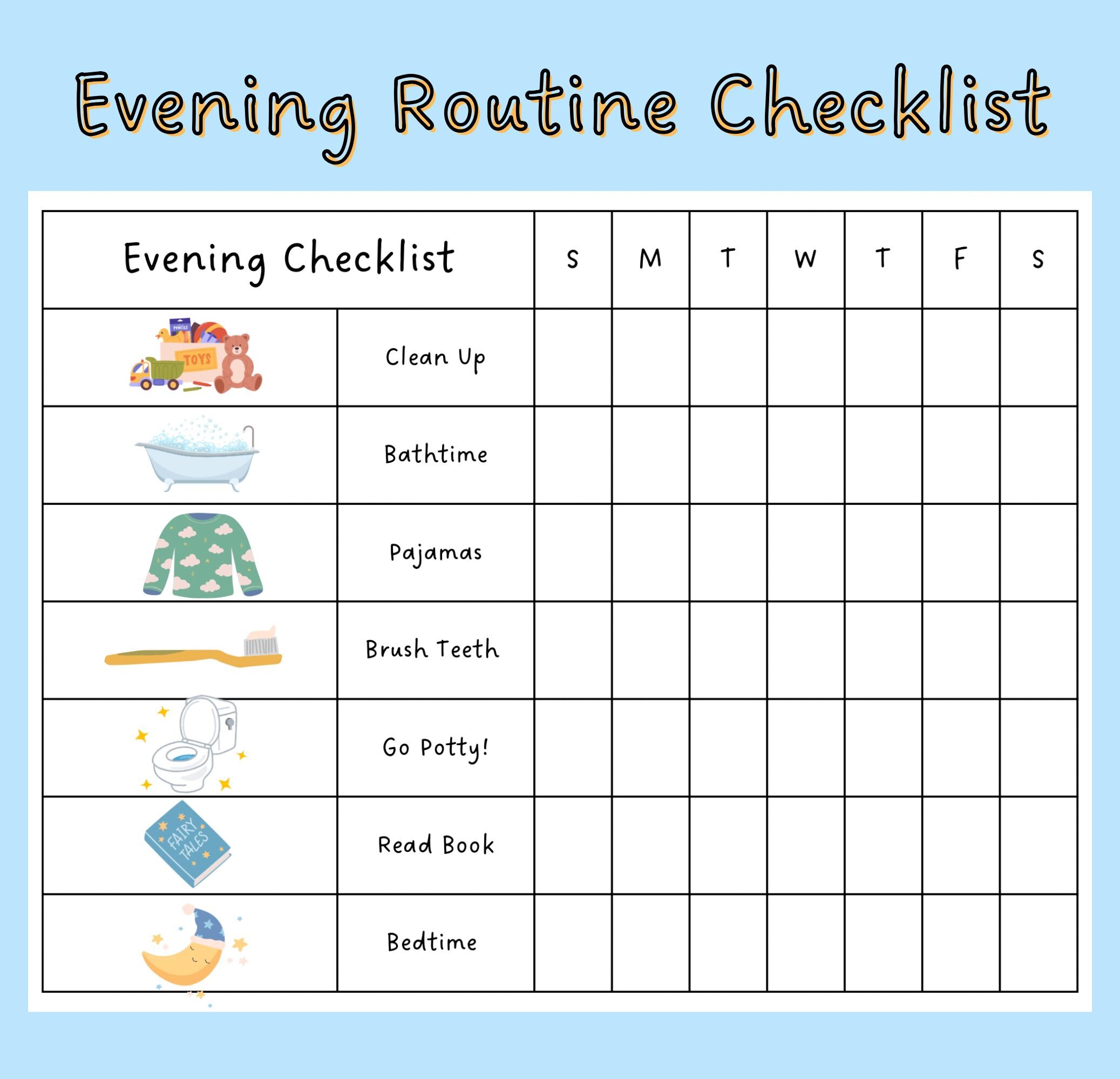 Printable Kids Daily Routine Checklist: Morning & Evening (digital PDF ...