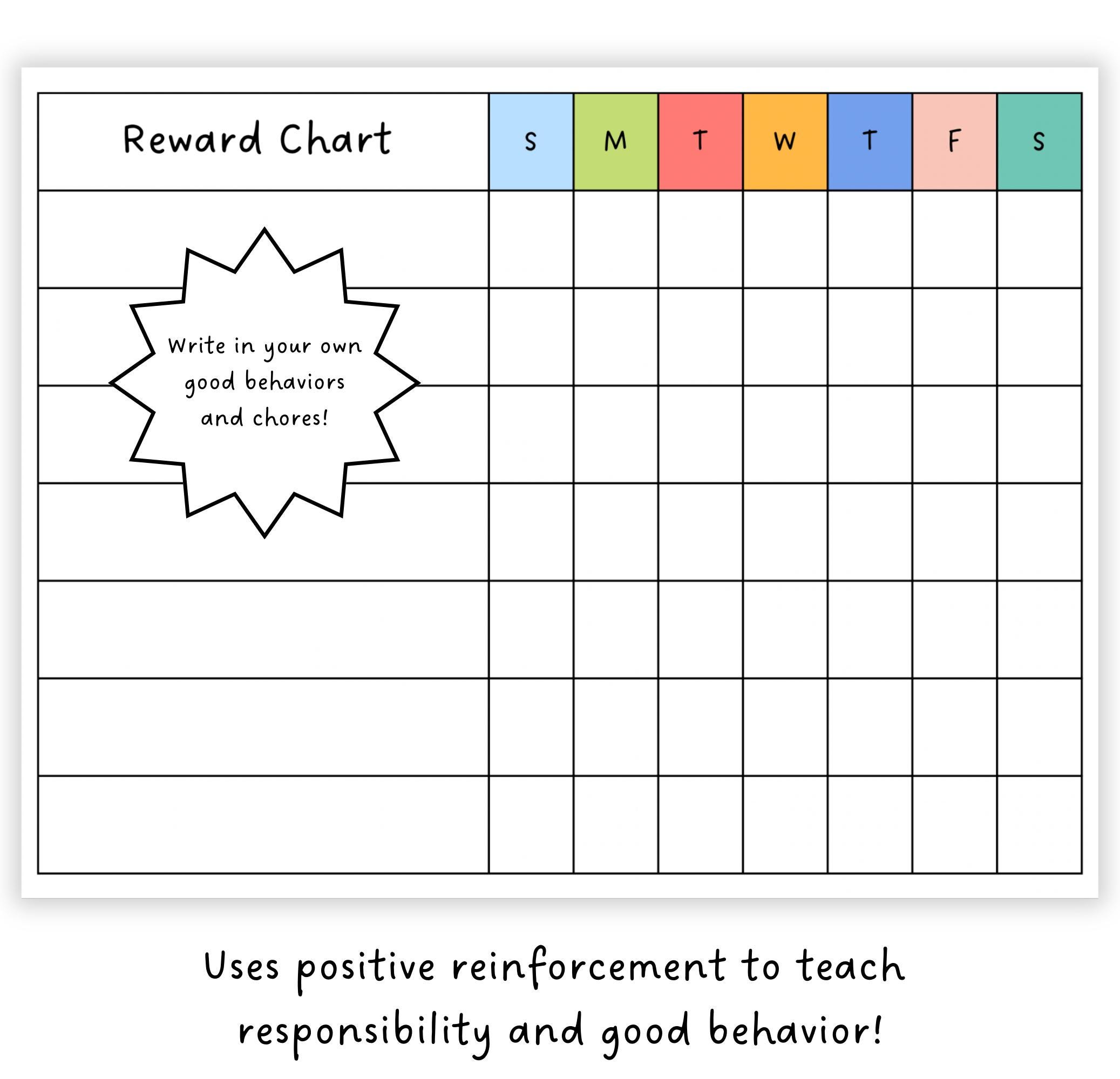 Printable Kids Reward Chart: Weekly Chore Tracker (digital PDF) - Etsy