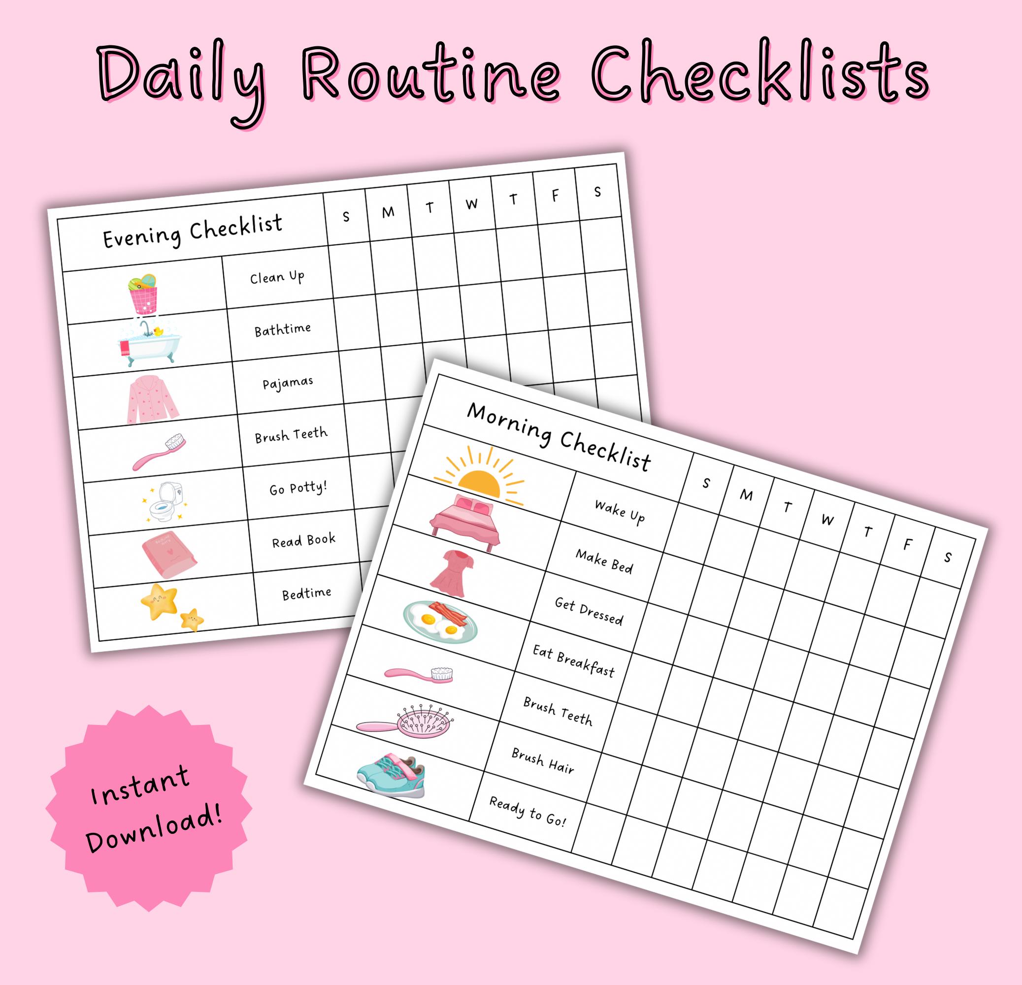 Printable Daily Routine Checklist for Kids, Daily Checklist, for Girls ...