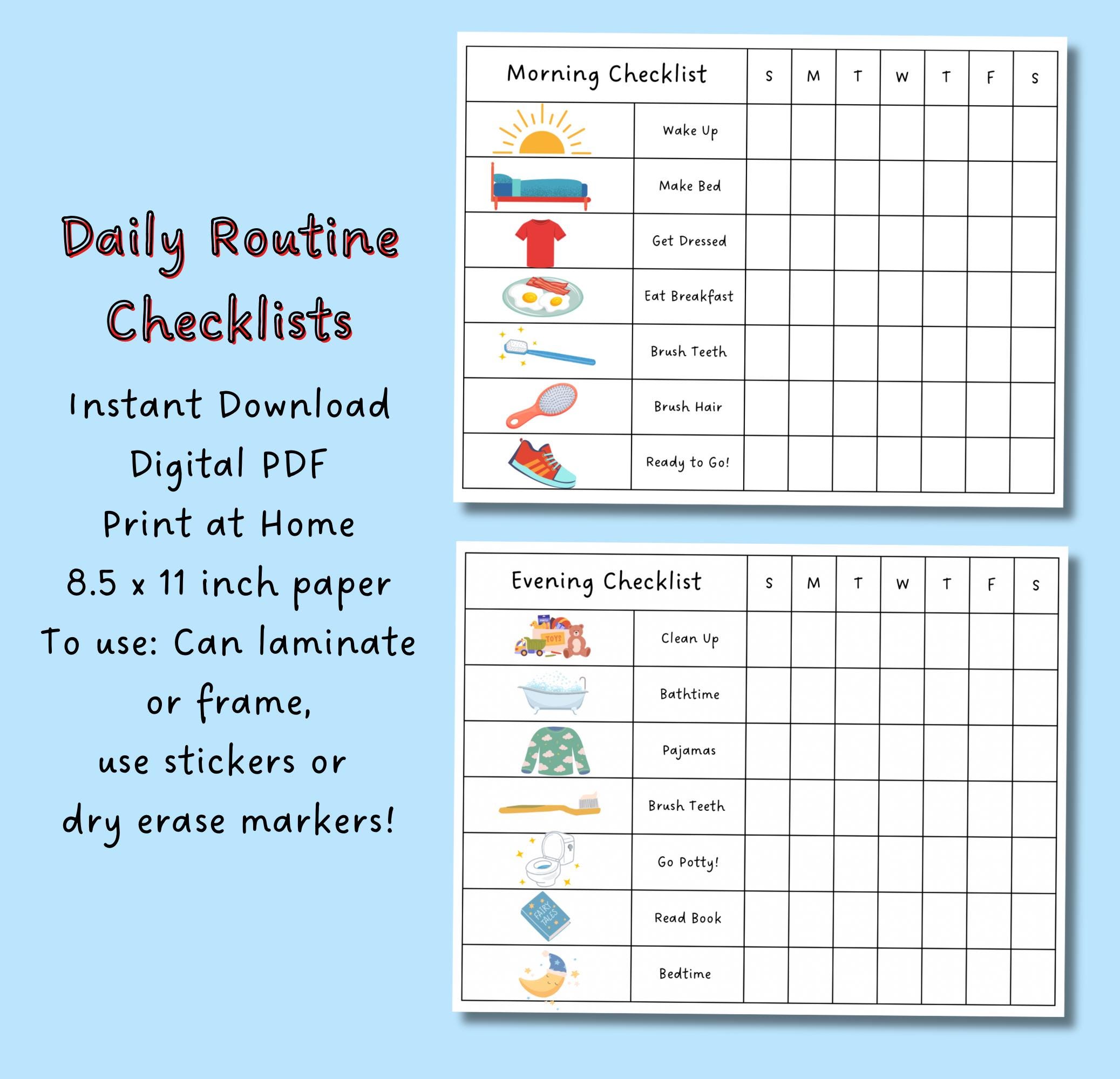 Printable Daily Routine Checklist for Kids, Daily Checklist, for Boys ...