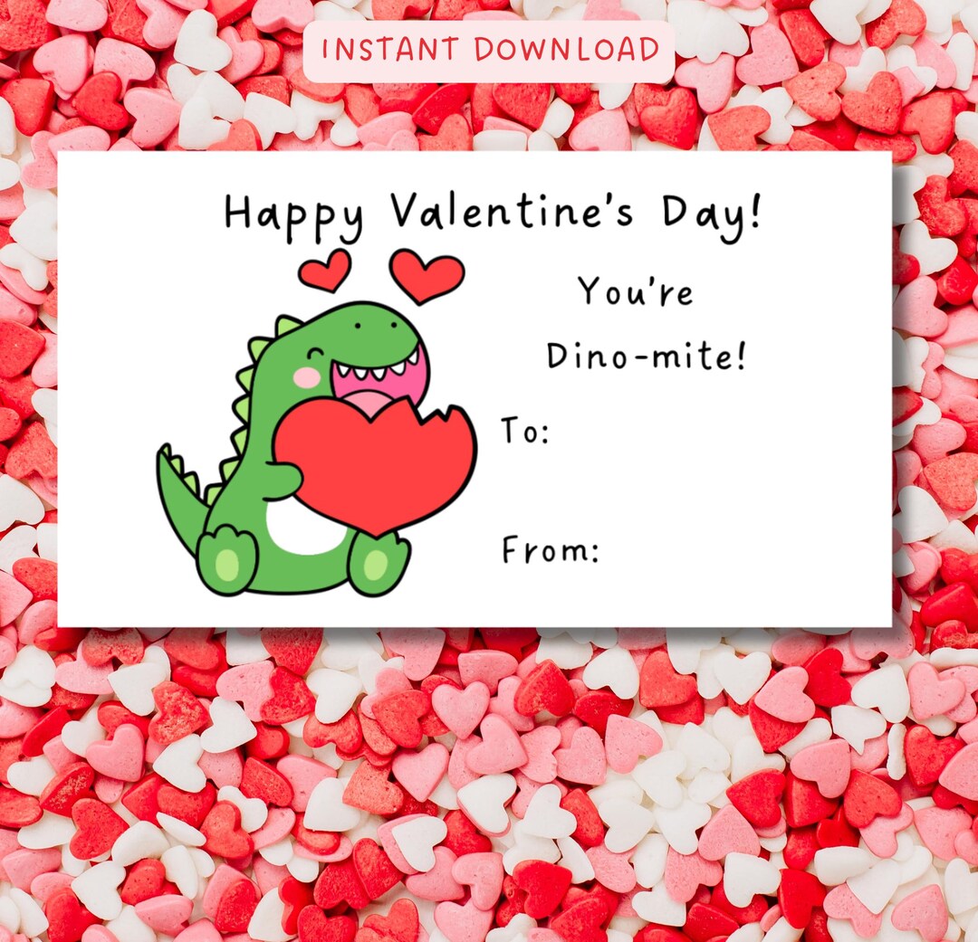 Printable Valentine's Day Gift Tag, Dinosaur, Youre Dinomite, Dino ...