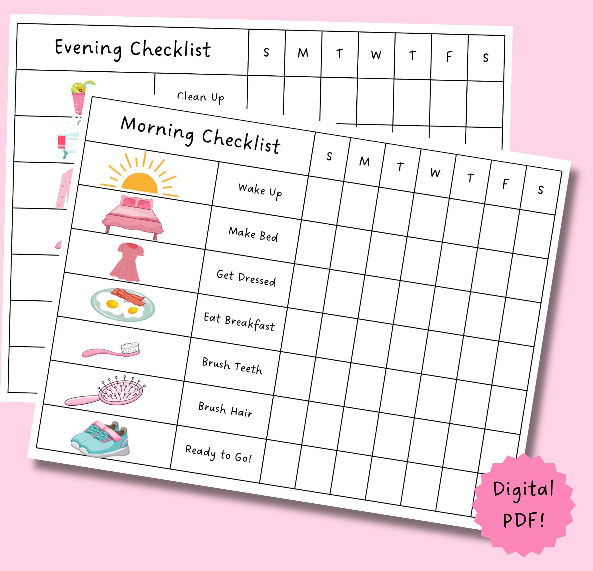 Printable Daily Routine Checklist for Kids, Daily Checklist, for Girls ...