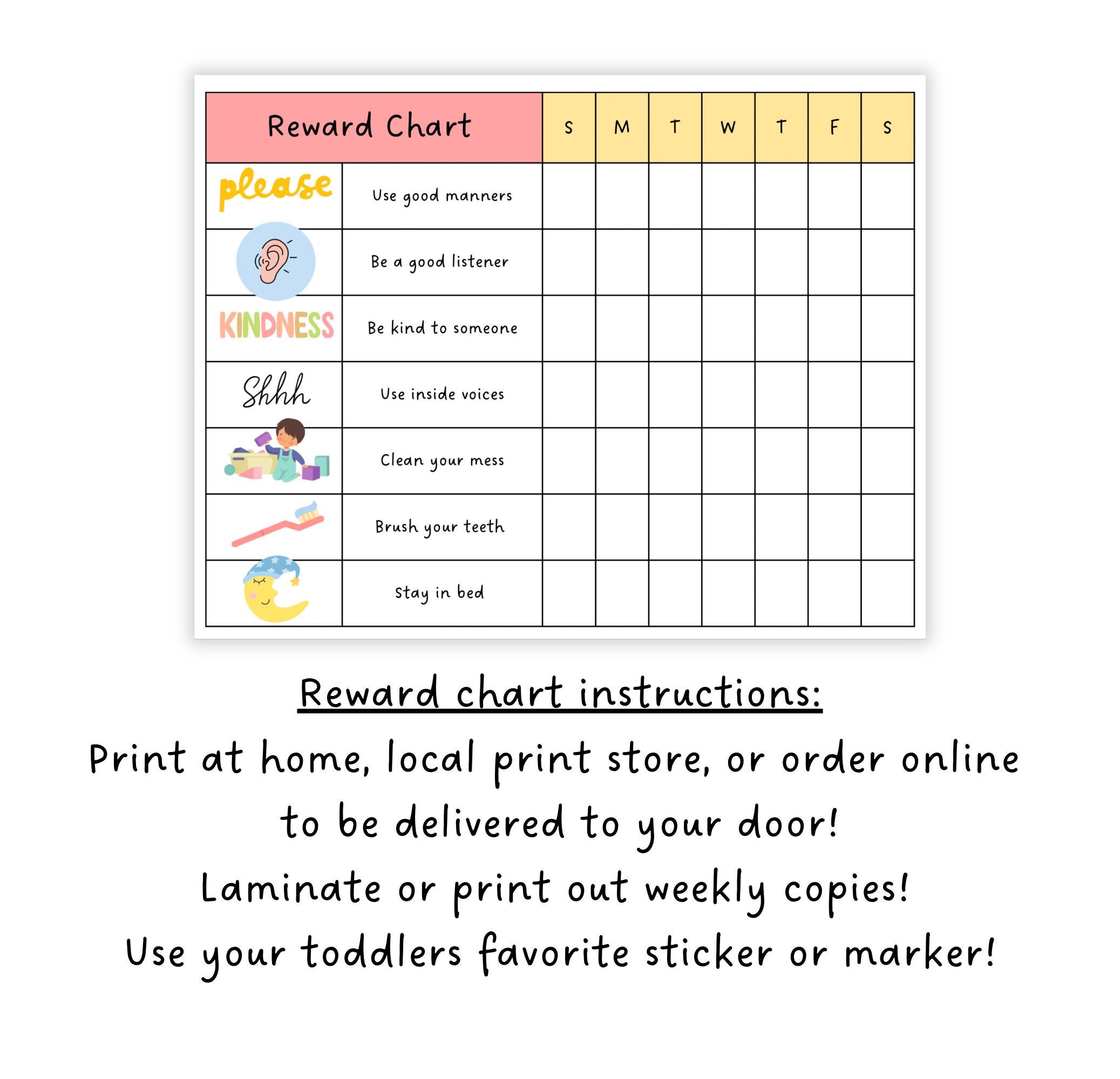 Printable Kids Reward Chart: Good Behavior & Chores (digital PDF) - Etsy