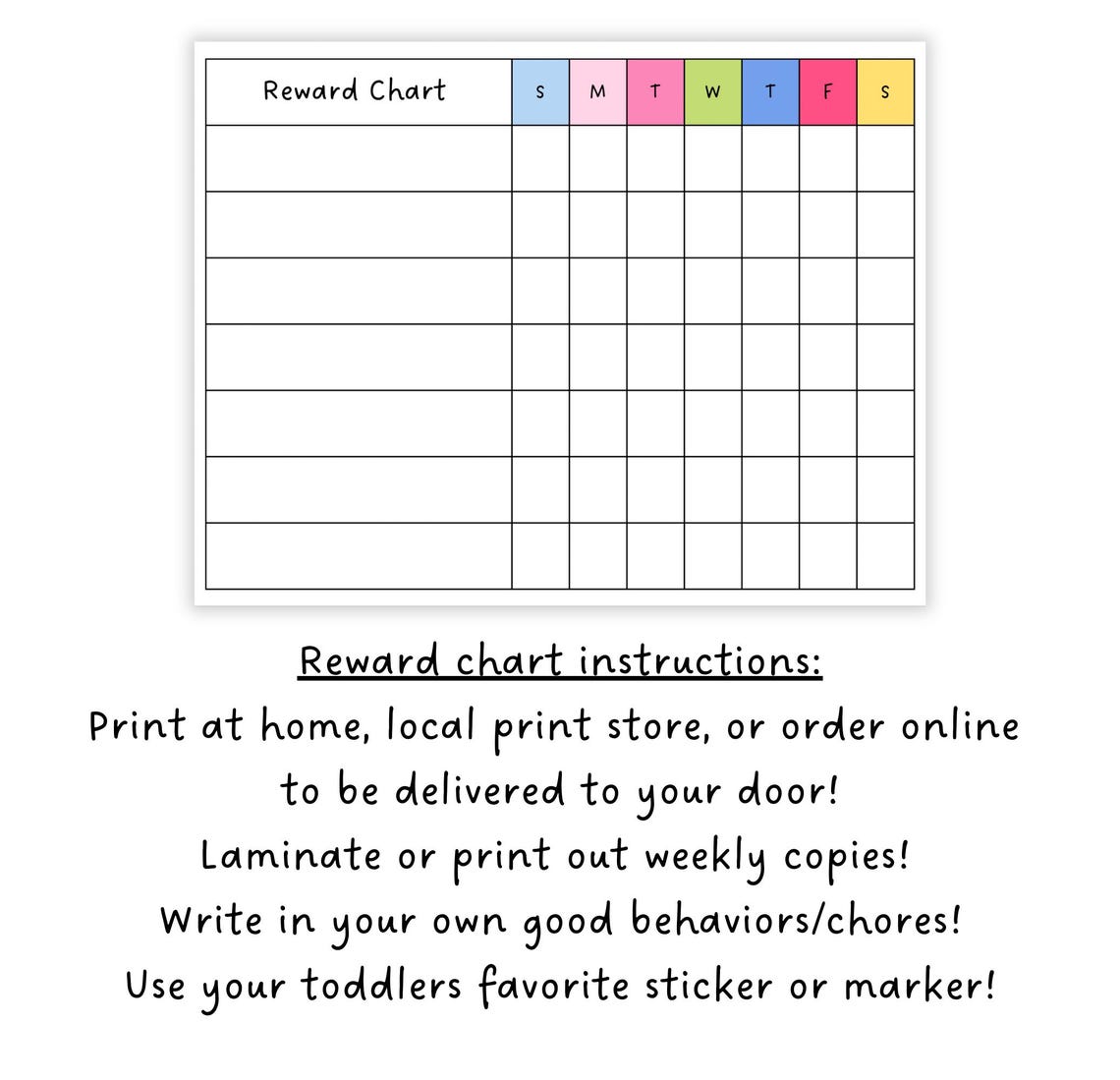 Printable Kids Reward Chart: Weekly Chore Tracker (digital PDF) - Etsy
