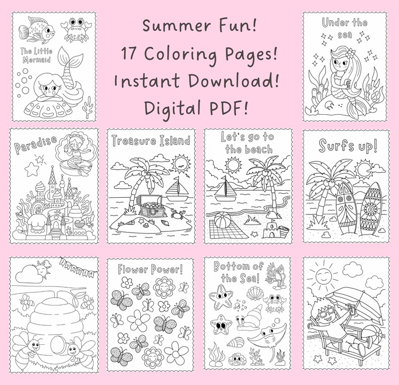 Printable Summer Coloring Pages, 17 Pages, Summer Activity for Kids ...