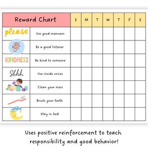 Printable Kids Reward Chart: Good Behavior & Chores (digital PDF) - Etsy