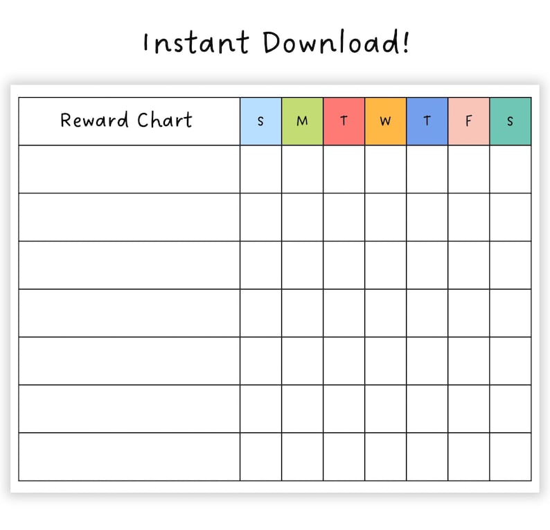 Printable Kids Reward Chart: Weekly Chore Tracker (digital PDF) - Etsy