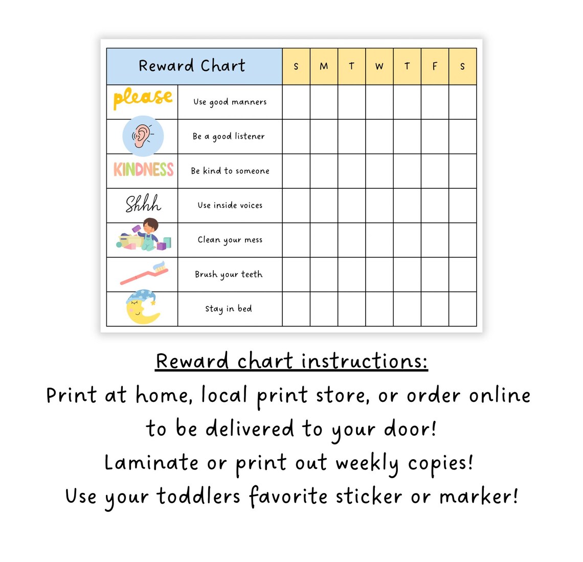 Printable Kids Reward Chart: Chore & Behavior Tracker (digital PDF) - Etsy