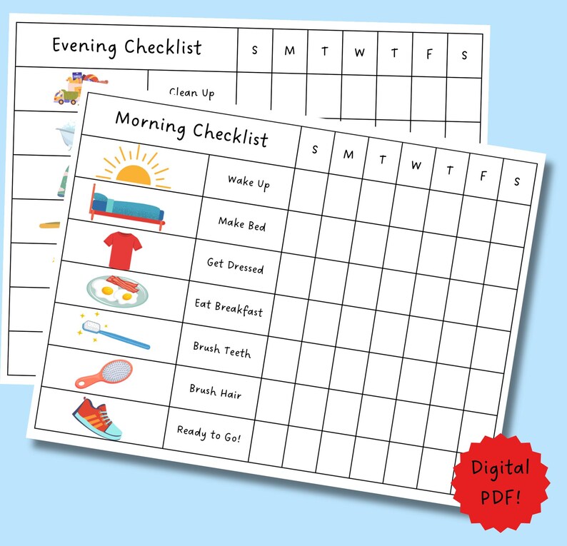 Printable Kids Daily Routine Checklist: Morning & Evening (digital PDF ...